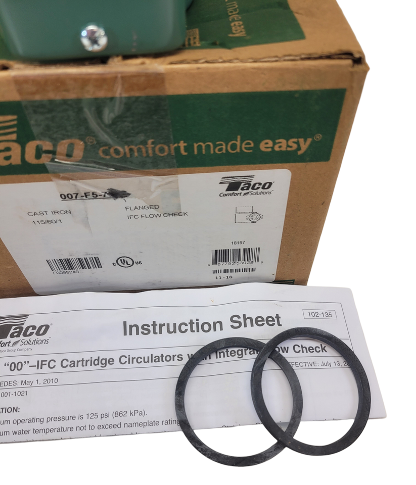 Taco 007-F5-7IFC Cast Iron Cartridge Circulator Pump with Integral Flow ...