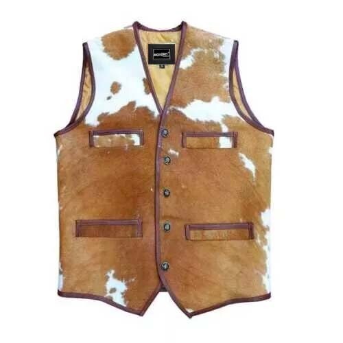 Men's Genuine Cowhide Skin Natural Real Hair On Cowhide Leather Vest ...