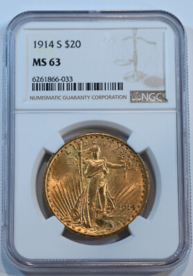 1914 S $20 Saint Gaudens Double Eagle NGC graded MS63 Gold Coin !!! | eBay