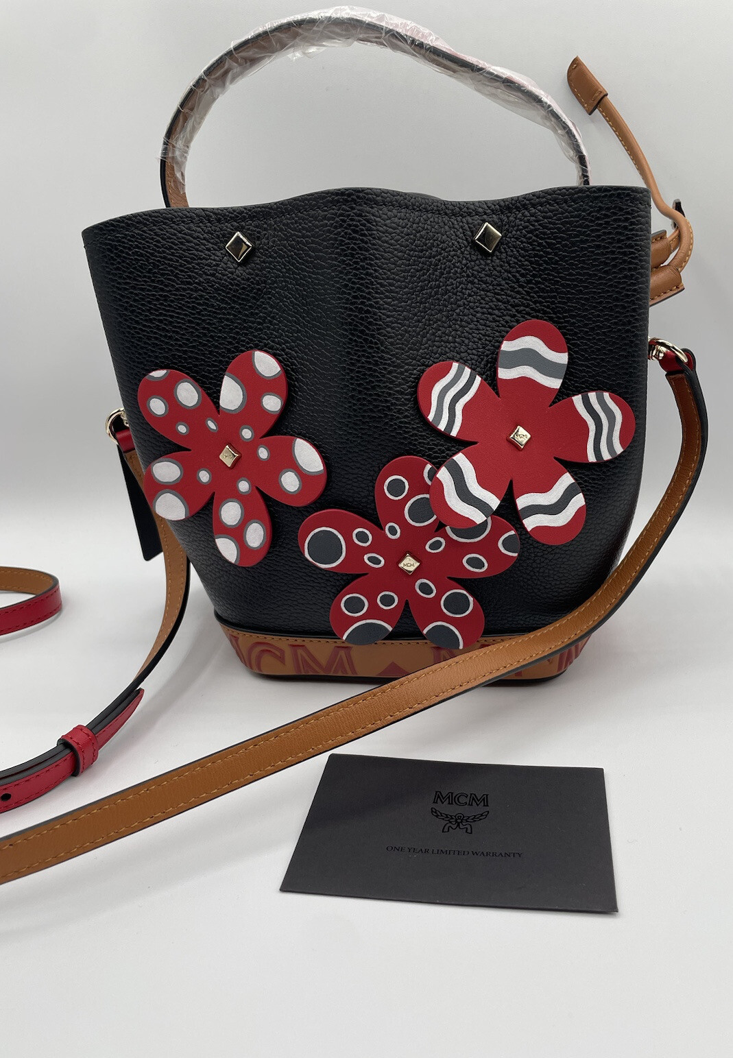 Limited Edition!* MCM Mini Bucket Floral Appliqué Leather Shoulder Bag ...