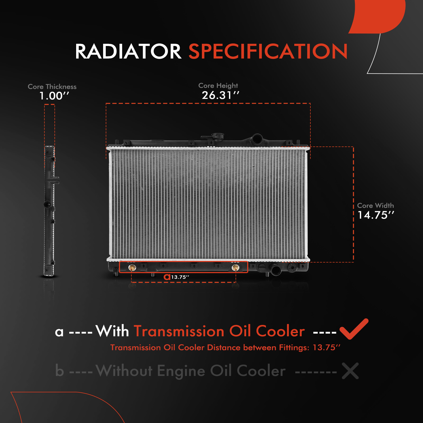 A-Premium Radiator w/ Oil Cooler for Dodge 2000 GTX Mitsubishi Galant ...