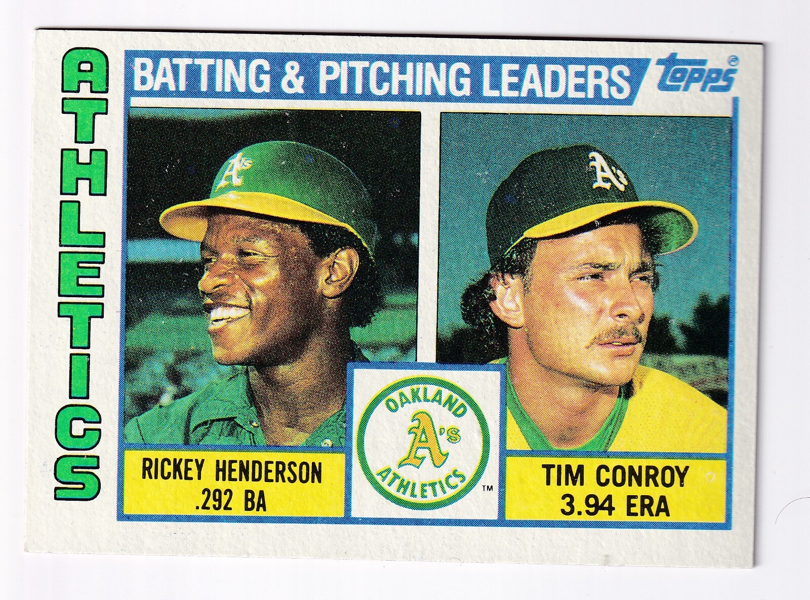 Rickey Henderson & Tim Conroy 1984 Topps ML Baseball RBI Leaders Card ...