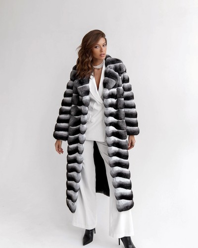 Luxury Women Real Chinchilla Rex Rabbit Fur Coat Laple Warm Trench ...