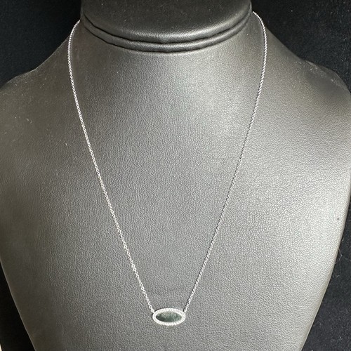 14K WHITE GOLD - OVAL DISC HALO DIAMOND (TDW .09) NECKLACE/ 16", 17 ...