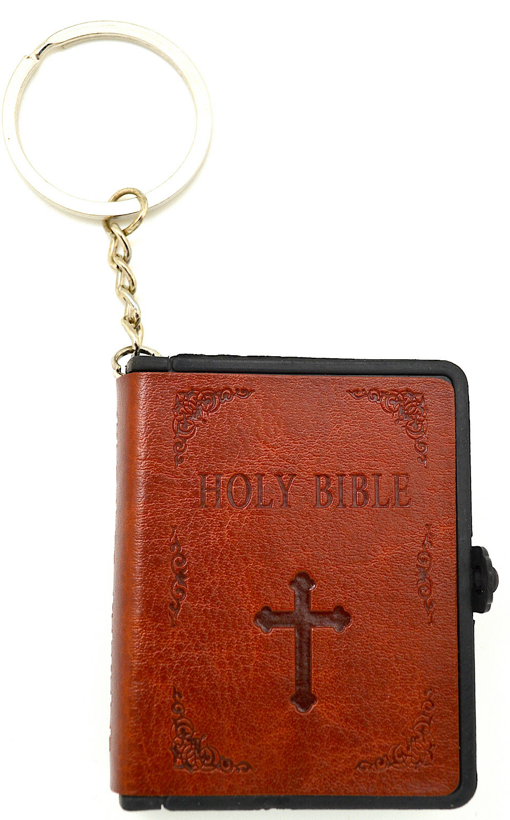 2 1/2" NEW! Leather-Bound Mini HOLY BIBLE Keyring Keychain Religious ...