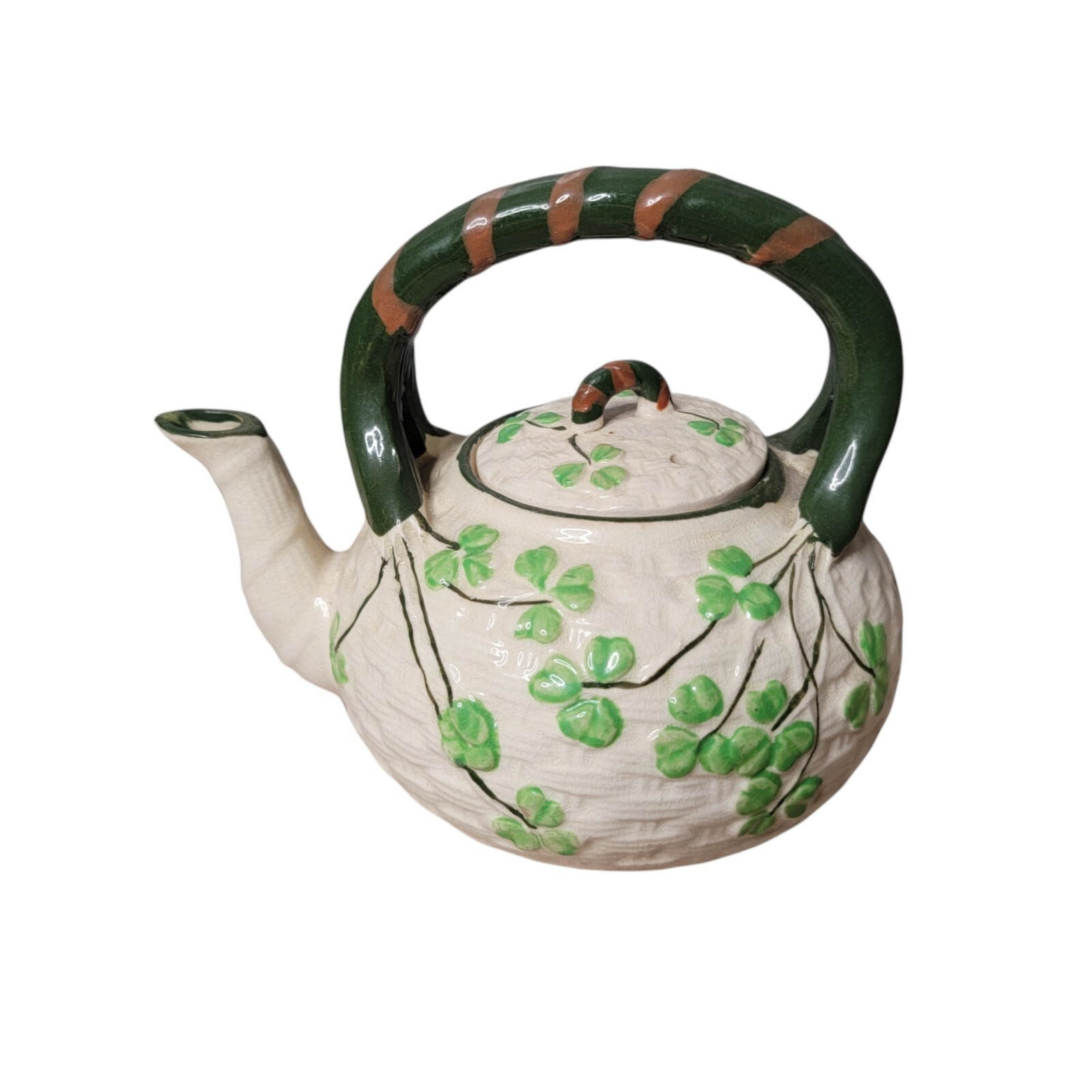 Vintage Irish Porcelain Basketweave Shamrock Teapot Tea Kettle With Lid ...
