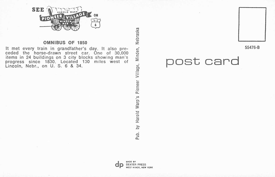 Postcard Nebraska 1850 Omnibus Preceded Street Car Unposted | eBay