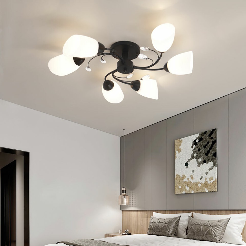 Modern Chandelier Dimmable Ceiling Lamp Fixture Semi Flush Mount ...