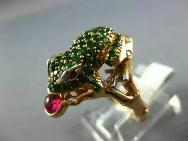 1.80Ct Round Cut Lab-Created Emerald Frog Face Charm Ring 14K Yellow ...
