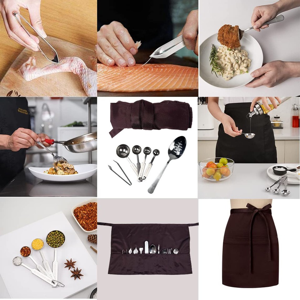 Professional Chef Plating Kit: 13 Piece Culinary Set with Kitchen Apron ...