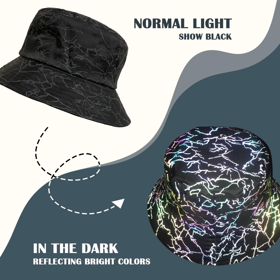 Reflective Bucket Hat for Men Women Rave Bucket Hats Night Fluorescent ...