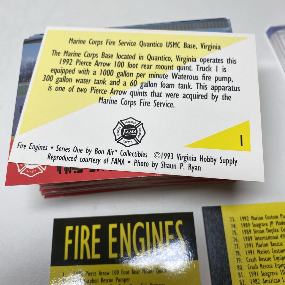 1993 Fire Engines - Series 1 - 100 trading card set by Bon Air Mint Set ...