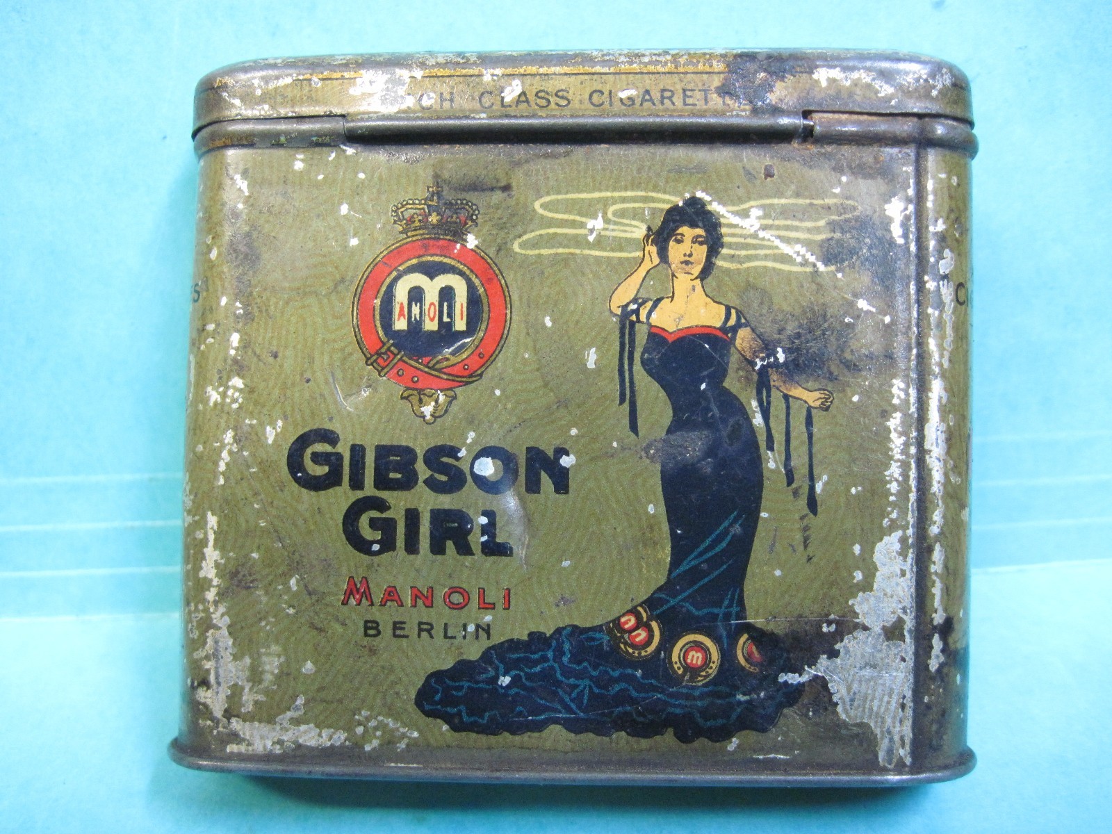 GIBSON GIRL TOBACCO TIN CIGARETTE CASE VERTICAL UPRIGHT POCKET CAN ...