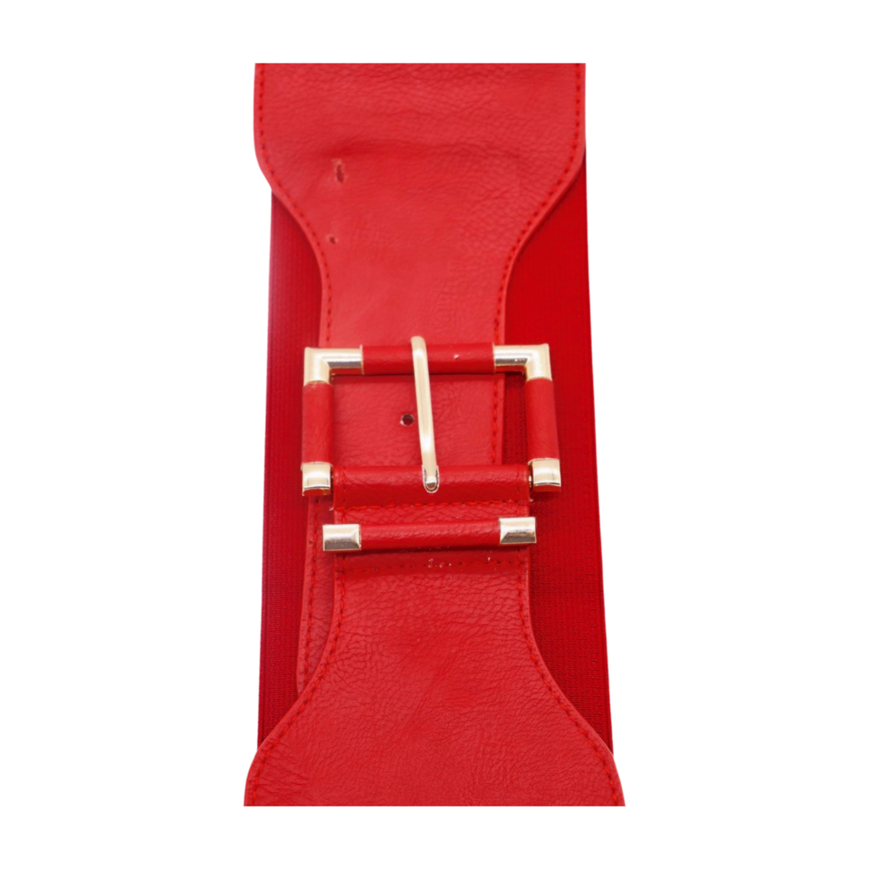 Women True Real Red Elastic Wide Fashion Belt Hip Waist Gold Square ...