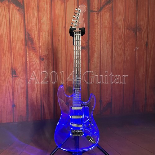 Full Acrylic Solid Body ST Electric Guitar Blue LED Light 3Humbucker ...