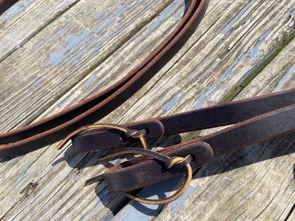 Dark brown harness leather Western split reins 8 ft X 5/8” Amish made ...