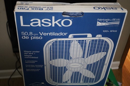 Lasko 20" Classic Box Fan with Weather-Resistant Motor 3 Speeds 22.5" H ...