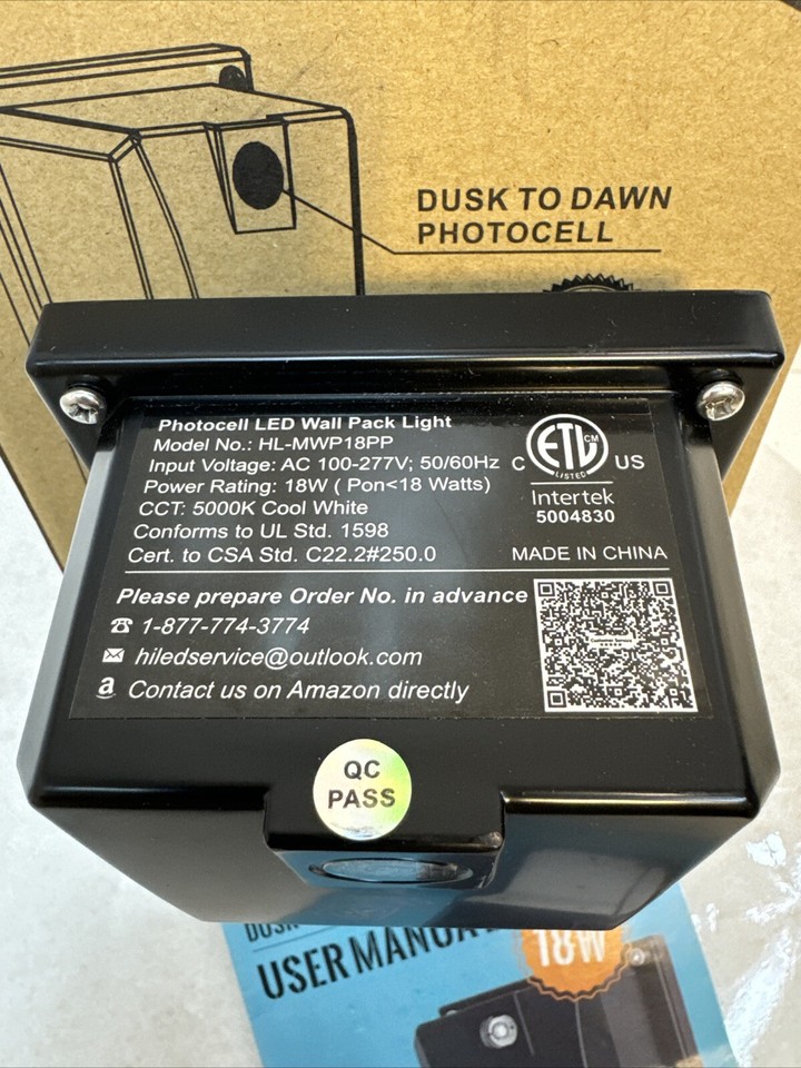 7"x4"x3" Intertek LED Wall Pack! Dusk-to-Dawn Sensor! 18W Weatherproof ...