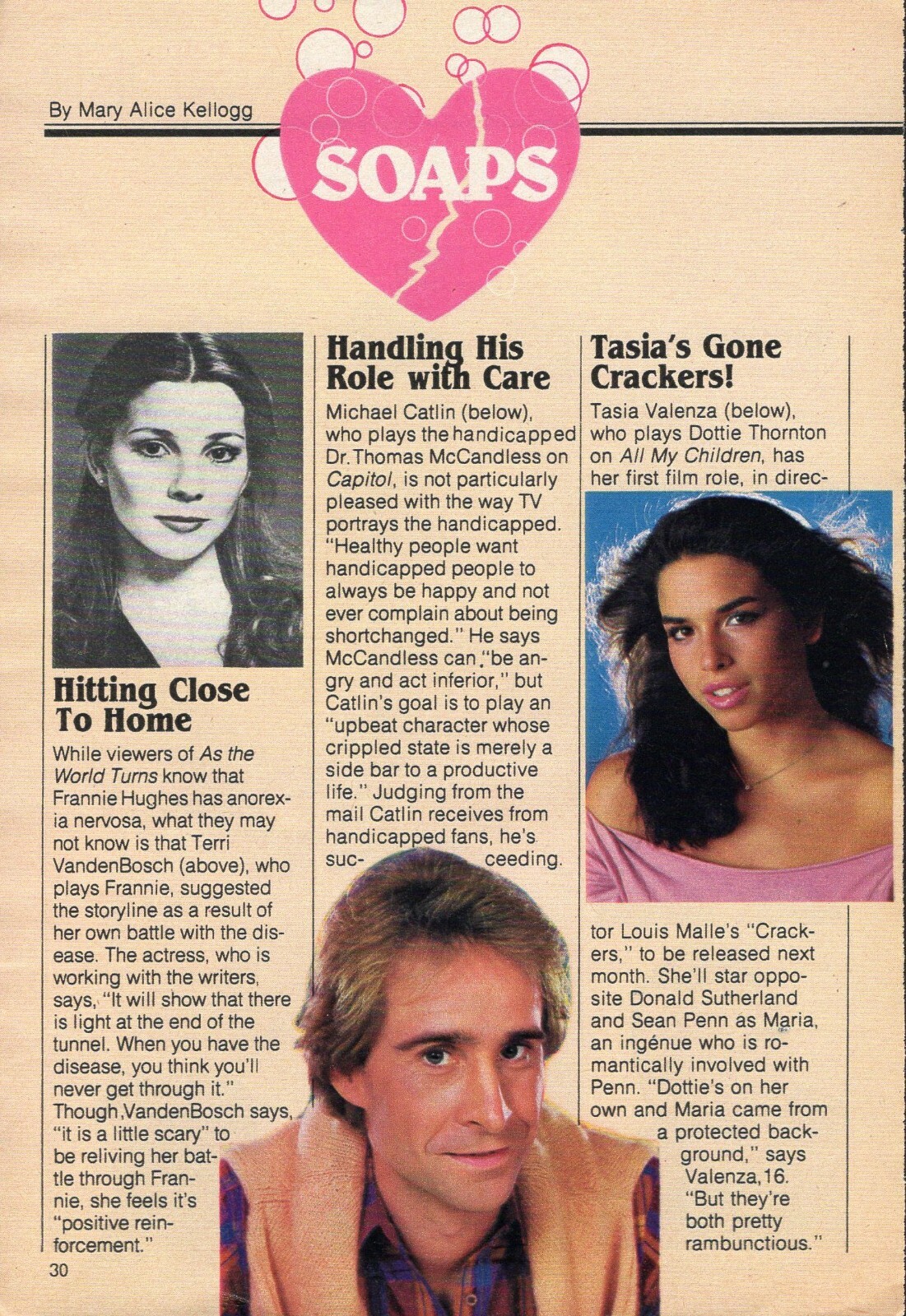 1984 SOAP OPERA ARTICLE ~ TERRI VANDENBOSCH TASIA VALENZA MICHAEL ...