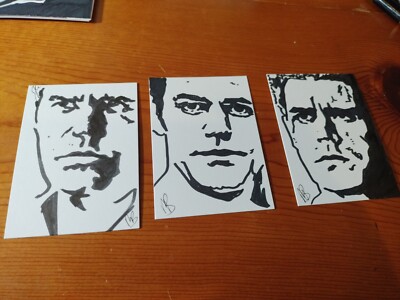 3 x 1/1 ACEO Original Paul Wesley Drawings Minimalist Black Ink | eBay