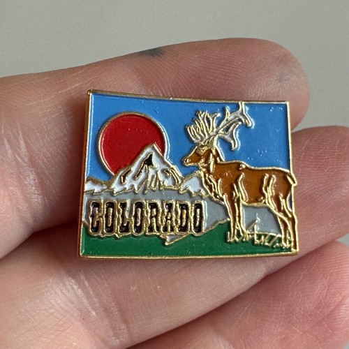 Vintage Colorado Enamel Lapel Pin Rocky Mountains Stag Deer | eBay