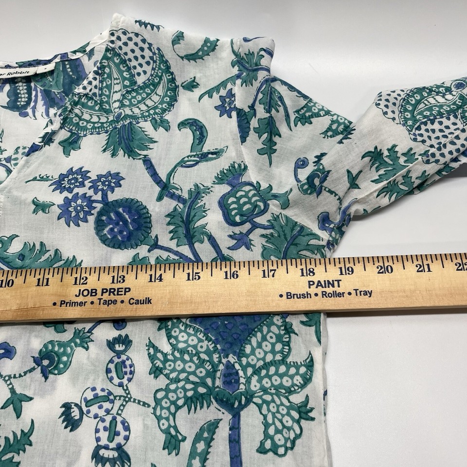 ROLLER RABBIT Amanda Kurta Tunic Top Womens S Blue Green Popover Cotton ...