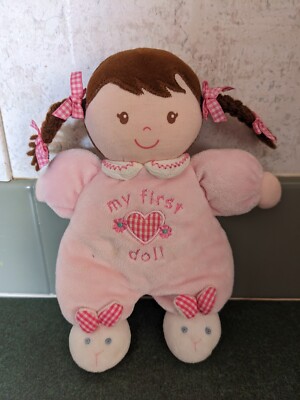 Carters Child Mine My First Doll Pink Plush Brown Hair Bunny Slipper ...