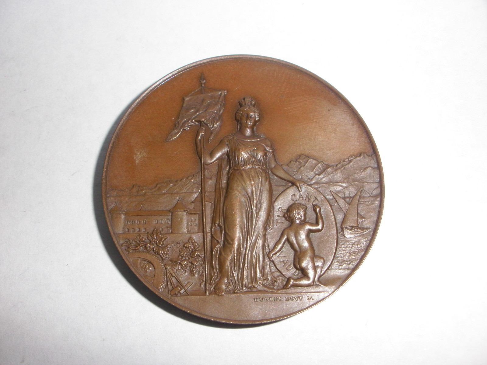 Antique 1891 Swiss shooting Cantonal Vaudois Morges Bronze Medal Hugues ...
