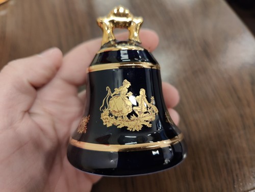 B3- Limoges Castel France Bell 22 k Gold Trim Couple Courting Cobalt ...