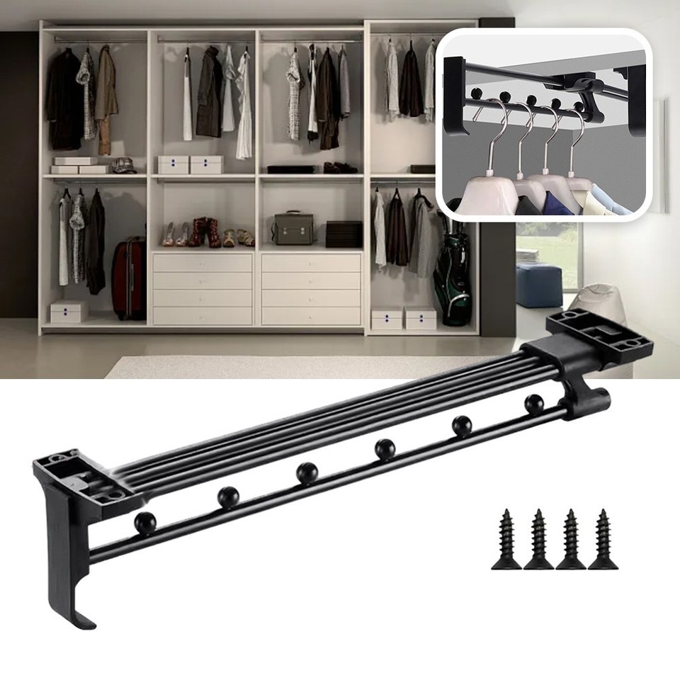 Closet Rod Wardrobe Rod Aluminum Alloy Black Closet Organizer Long Life ...