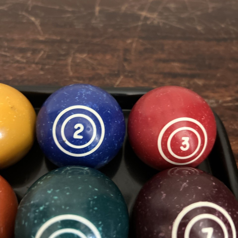 RARE DOUBLE RING BULLSEYE VINTAGE WELL USED POOL BALLS - COMPLETE PLUS ...