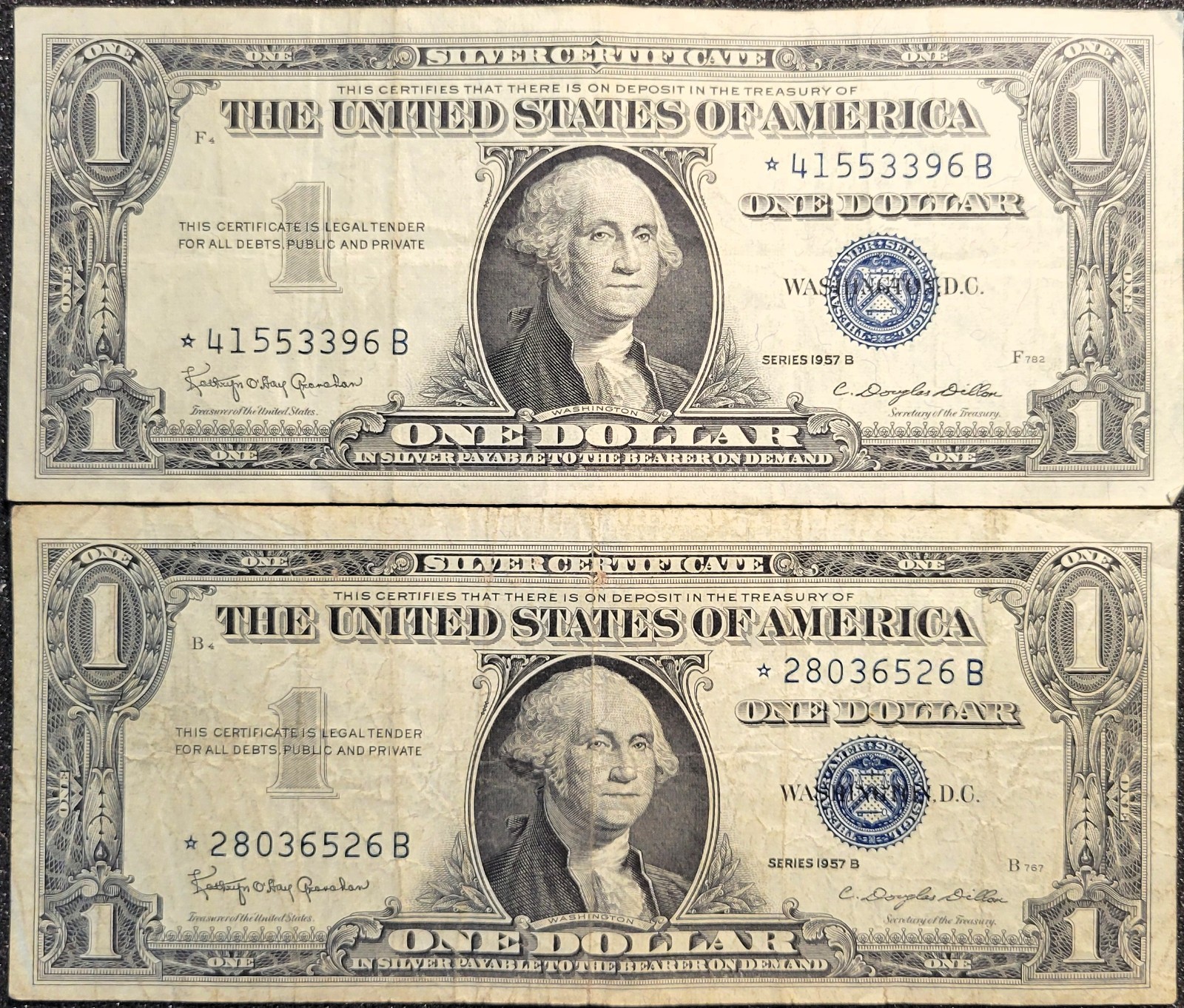 1957 Series B Blue seal *star* marked $1 Silver Certificates, set of ...
