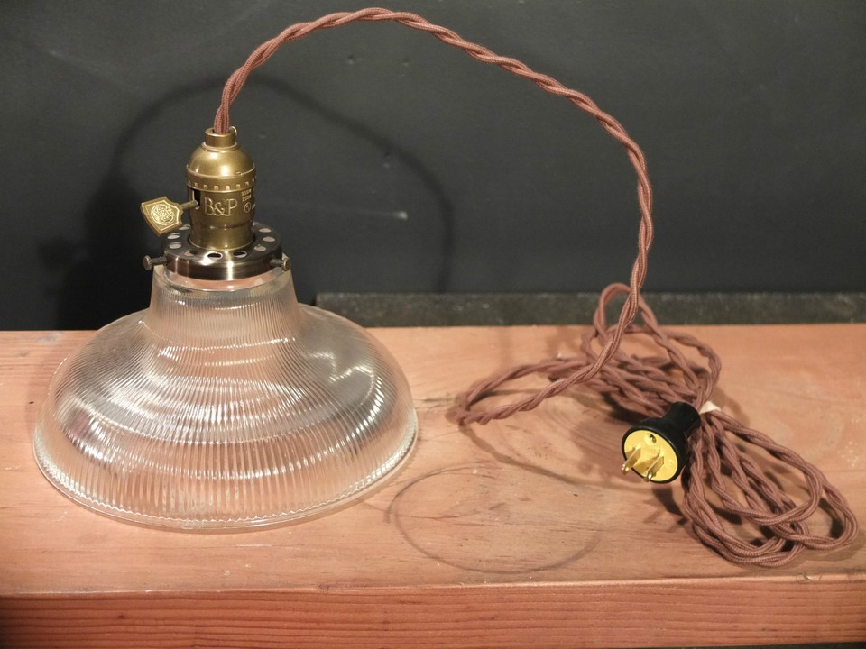 Vintage Industrial Hanging Light with Ribbed Glass Shade -Machine Age ...