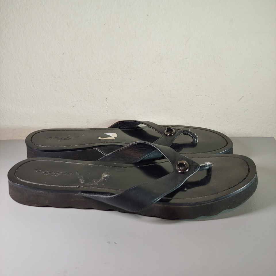 Coach Shelly Black Leather Women’s Thong Sandals Flip Flops Size 7.5 B ...