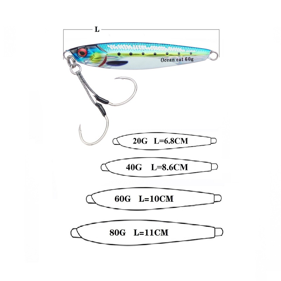 OCEAN CAT Slow Pitch Fall Metal Lead Glow Jigs Jigging Fishing Lures ...