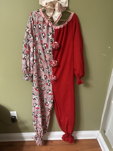 Handmade Clown Costume Adult Large Jingle Bells Pom Poms Jumpsuit ...