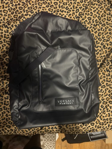 Versace Parfums Black Nylon Roll-Top Backpack with Greek Key Straps ...