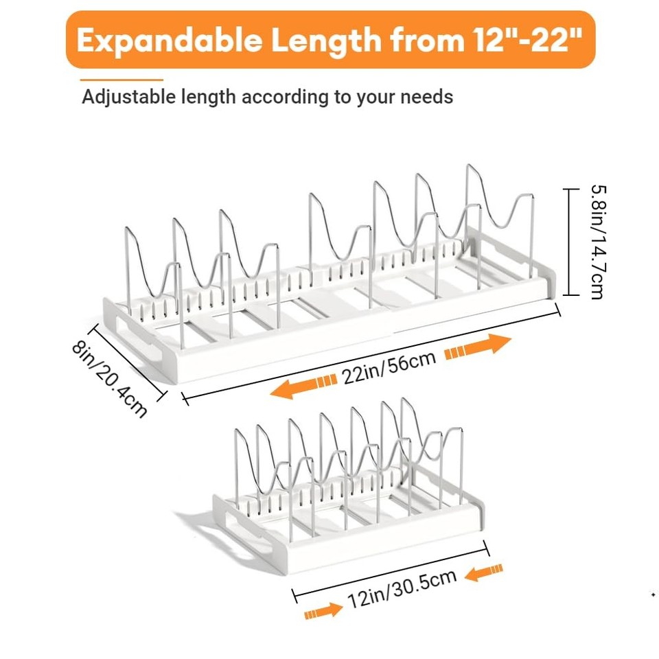 Expandable Pot and Pan Organizer Rack for Cabinet, Pot Lid Organizer ...