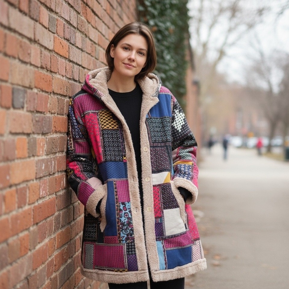 Cellabie Patchwork Coat 2XL Boho Fleece Phoebe Buffay Style Cottagecore ...