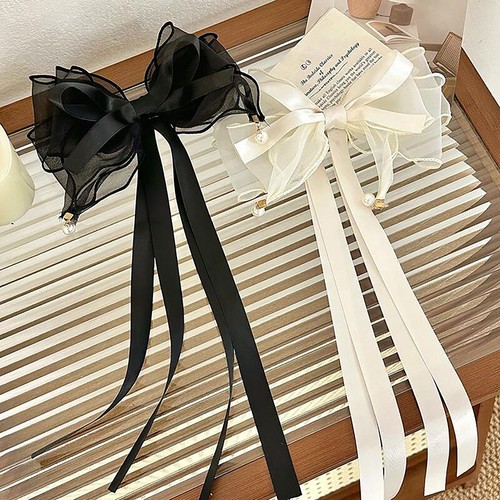 Bow Pearl Hair Clip Ribbon Hairpin Korean Style Temperament Ponytail ...