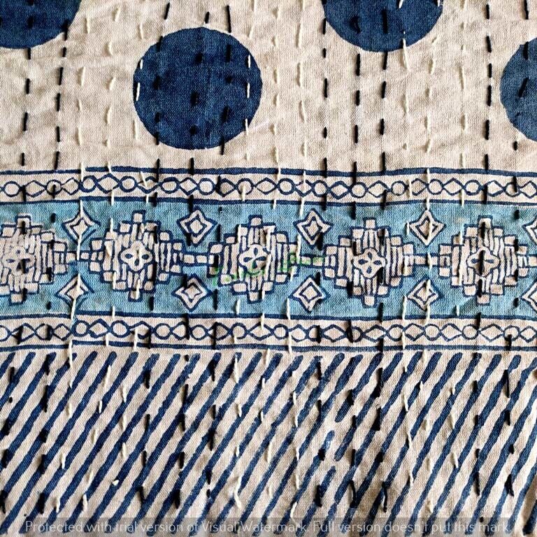 Indian Cotton king Size Hand Block Border Kantha Bedspread Bed Cover ...