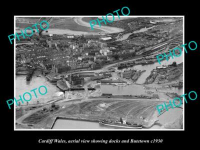 OLD 8x6 HISTORIC PHOTO OF CARDIFF WALES AERIAL VIEW OF DOCKS & BUTETOWN ...