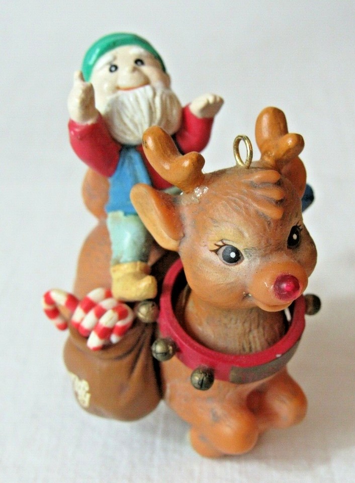 ENESCO CHRISTMAS ORNAMENT 1992 ELF RIDING 'RUDOLPH' BELL COLLAR TOYS ...