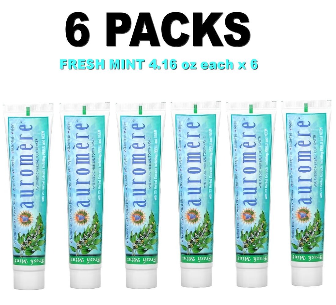 Auromere, Ayurvedic Herbal Toothpaste, Fresh Mint, 6 PACK, 4.16 oz each ...