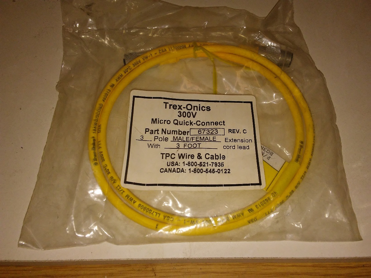 New Trex-Onics 300V 67323 Rev C 3 Pole Male/Female Extension w/3 Ft ...