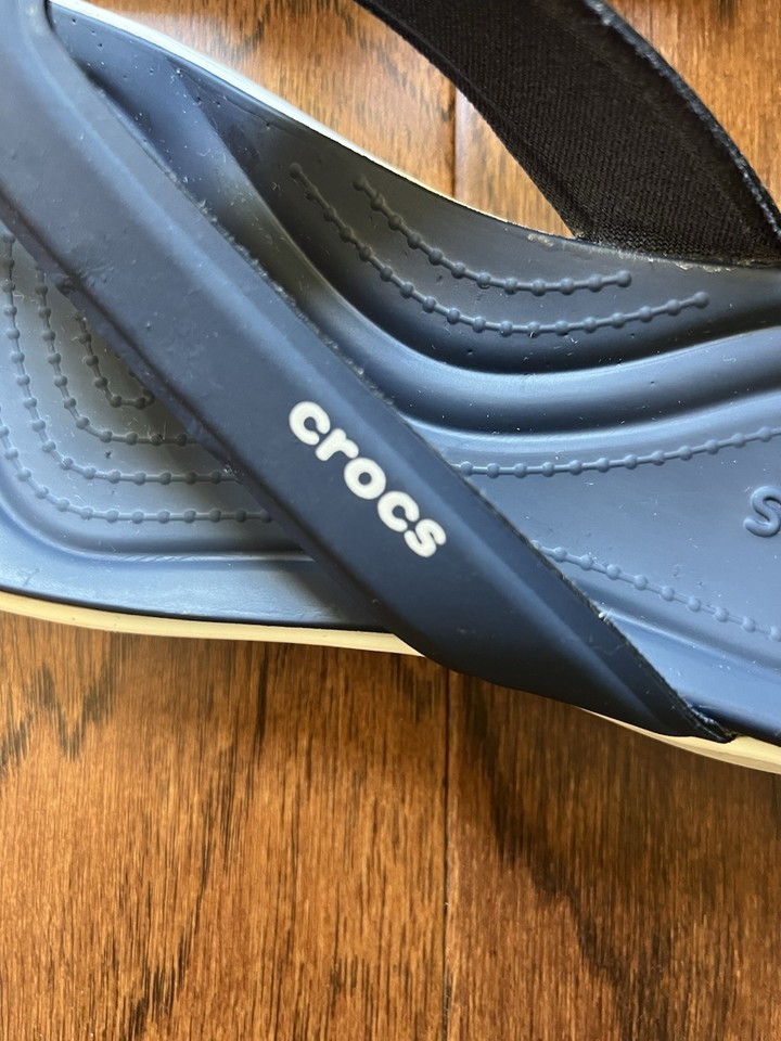 Women’s Navy Blue & White Crocs Double Comfort Sandals Size 9 | eBay