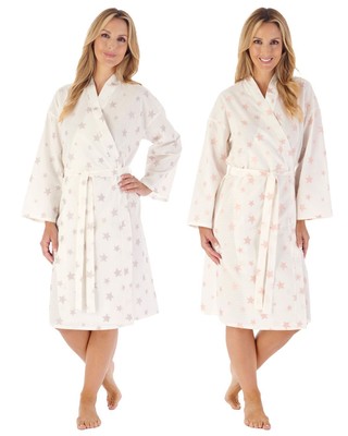 Slenderella Wrap Robe Star Print Cotton Rich Woven Kimono Dressing Gown ...
