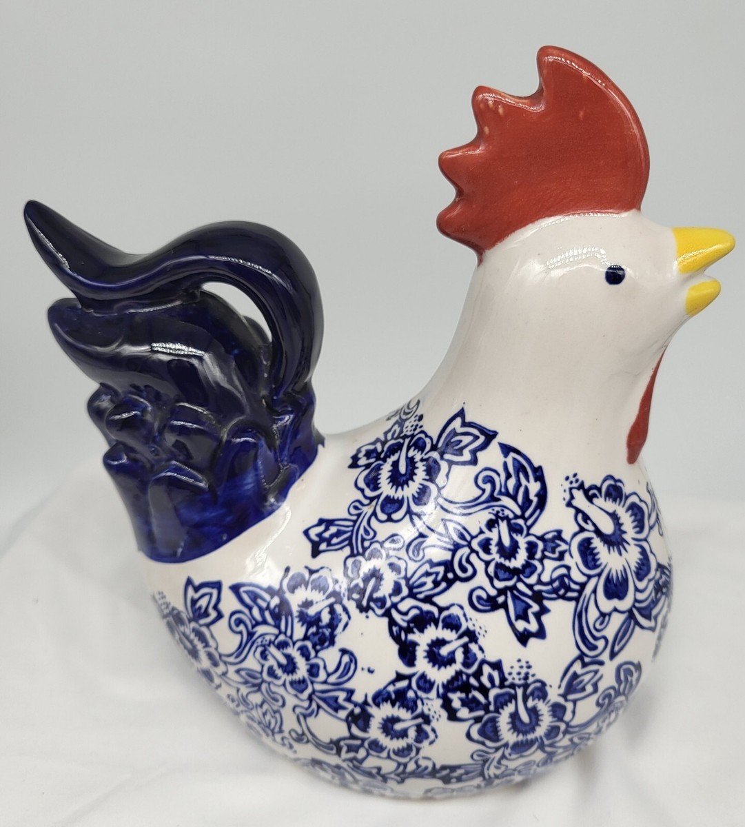 Red Ceramic Rooster Blue One Of A Kind Handpainted Ceramic Rooster