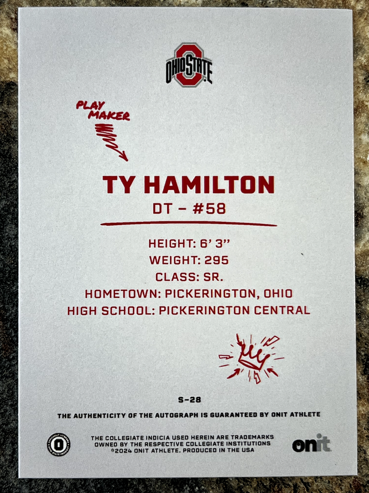 Ty Hamilton 2024 Onit Athlete Ohio State Signature Series White Auto ...