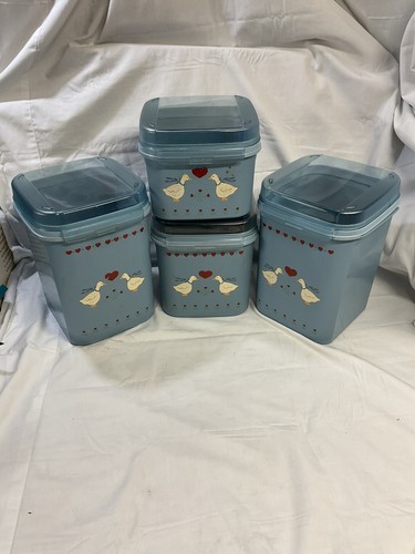 Tupperware Modular Mates Canister Set Blue Square Hinged Lid With Ducks ...